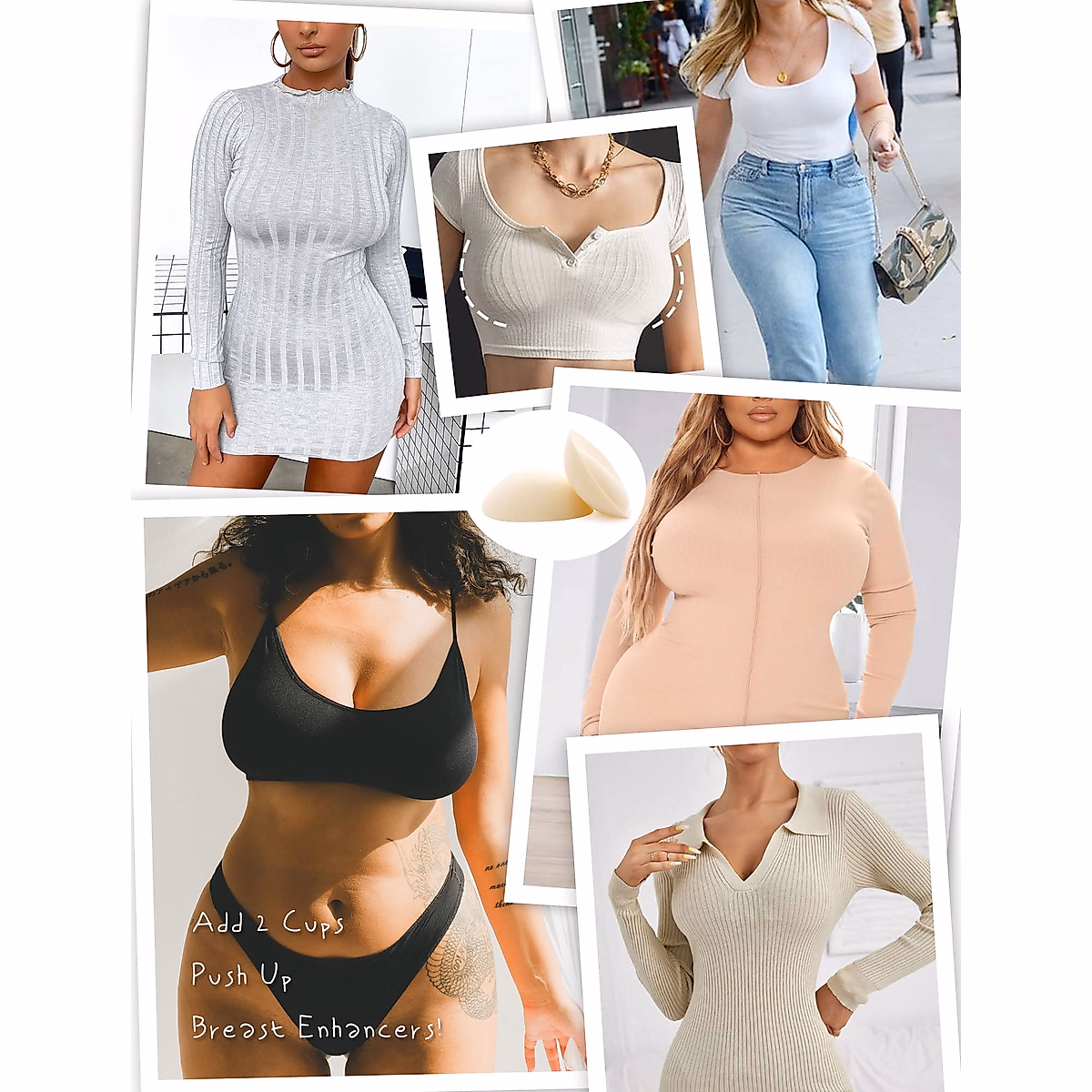 FOOT OF THE TREE Super Thick Bra Pads Inserts 3 Pairs Removable Breast Enhancers Push Up Bra Cups Paddings,BK6CM-L