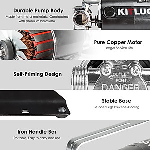 Water Transfer Pump, 115V 1/10HP 330GPH Utility Water Pump Electric With 6ft Suction Hose Kit, Portable Small Water Pump For Pool Draining, Removing Water From Rain Barrel, Aquariums, etc.