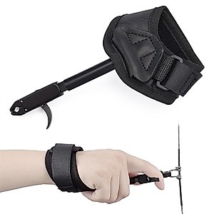 Compound Bow Release Aid Trigger Adult Archery Right Left Hand Adjustable Black Wrist Strap （Pack of 1