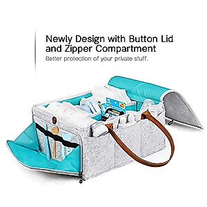 shyness Diaper Organizer Baby Nursery Basket with Zipper Lid and Leather Handle Baby Changing Bag