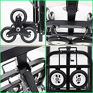 INTBUYING Stair Climber Hand Truck Carbon Steel,420LBS Capacity Stair Climbing Folding Hand Truck 6 Wheels & 2 Backup, Rubber Mute Wheel,Adjustable Handle Length Dolly Cart Trolley for Stairs