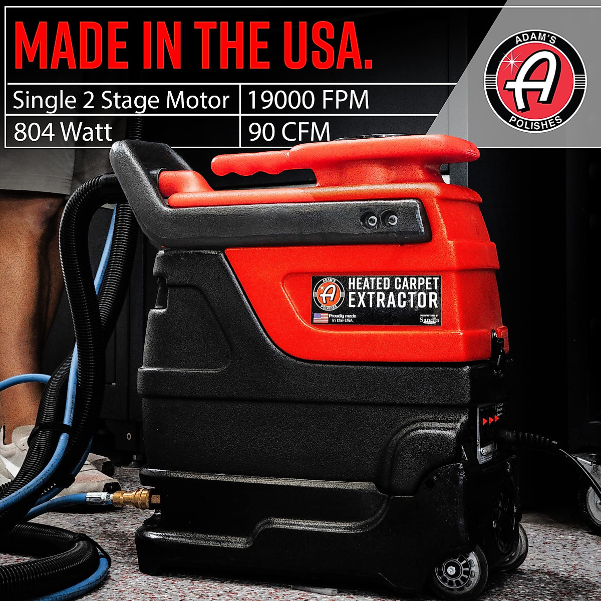 Adam's Polishes Heated Carpet Extractor - Powerful 200 Degree Spot and Upholstery Cleaner, Clear Head Hand Tool, 15 Foot Hose, Easy Dirt and Spot Removal for Vehicles
