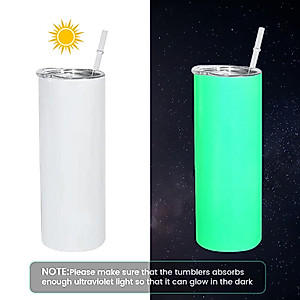 Icesip 25 Pack 20 Oz Glow In The Dark Sublimation Tumblers Stainless Steel Sublimation Tumbler Bulk Skinny Straight Bottom Tumbler with Lid and Straw, White To Green