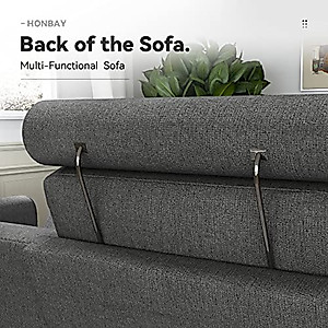HONBAY Convertible Sectional Couch L Shape Sofa with Chaise Modern Fabric Sectional Sofa with Cup Holders L Shaped Couch for Living Room, Dark Grey