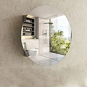 Round Bathroom Mirror Cabinet, Bathroom Wall Storage Cabinet Mirror Medicine Cabinet, Medicine Cabinets for Bathroom with Mirror, for Living Room Bedroom Entryway (Color : White, Size : 63x12x63cm)