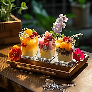 Hiasobre 50Pack 5oz Clear Plastic Dessert Cups with Lids and Spoons, Reusable Square Parfait Appetizer Cups, Party Trifle Shooter Serving Cups, Mini Dessert Shot Glasses for Tasting