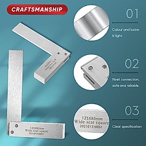 Machinist Square Set, 2, 3, 4 and 6 Squares Machinist Square Mechanical Engineer Steel Square High Precision 90 Degree Wide Base Square Tool L-type Testing Measuring Tool