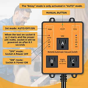 Automatic Vacuum switches for More Power Tools MIAOLINK AC 120V Automatic switches for dust Control, Delayed Vacuum switches, Circuit Overload and Trip Protection, Added Remote Control Function
