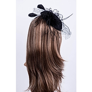 Cizoe Fascinators Hats 20s 50s Hat Pillbox Hat Cocktail Tea Party Headwear with Veil for Girls and Women(1-B1-black)