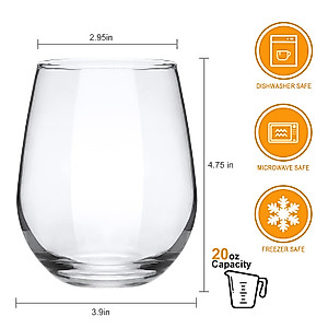 Ufrount Stemless Wine Glasses,Clear Drinking Glass Tumbler,20 OZ Large Modern Wine Glass Cups with Straws,Classic Glassware Set of 8 Ideal for Red Wine,White Wine,Wedding,Birthday or Party