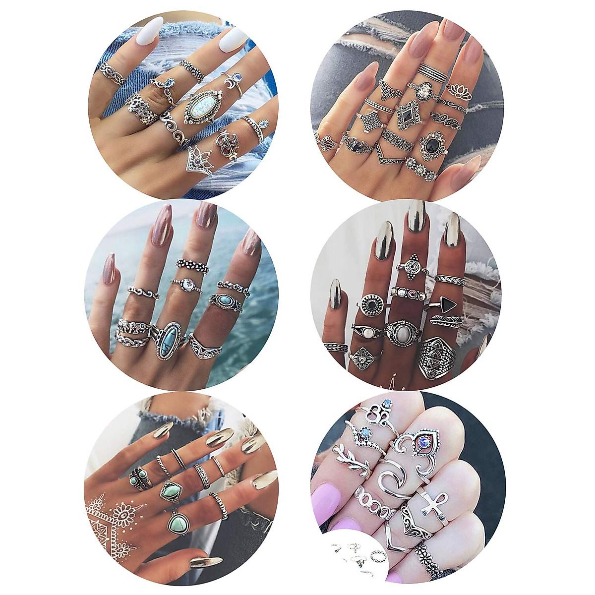 FUNRUN JEWELRY 61PCS Knuckle Ring Set for Women Joint Stackable Midi Finger Ring Bohemian Retro Vintage Jewelry