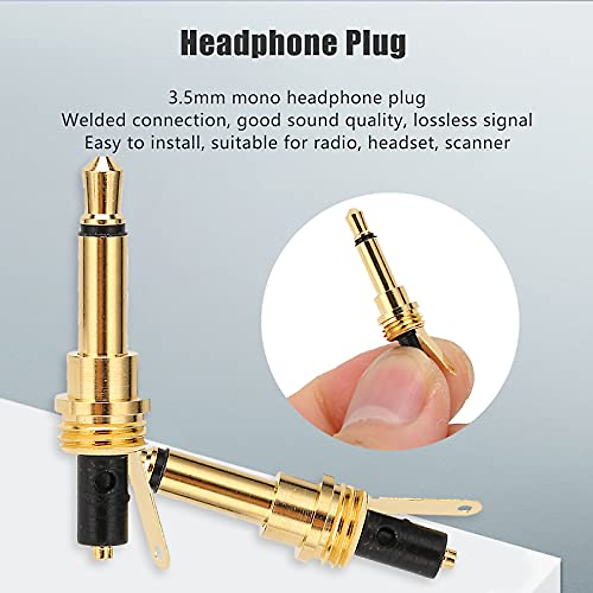 ASHATA Headphone Jack, 100Pcs 3.5mm Mono Headphone Jack, 2-Pole Audio Cable Jack DIY AUX Adapter Replacement, for Radios, Headsets, Scanners