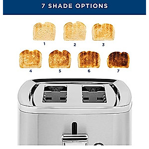 GE Stainless Steel Toaster | 2 Slice | Extra Wide Slots for Toasting Bagels, Breads, Waffles & More | 7 Shade Options for the Entire Household to Enjoy | Countertop Kitchen Essentials | 850 Watts