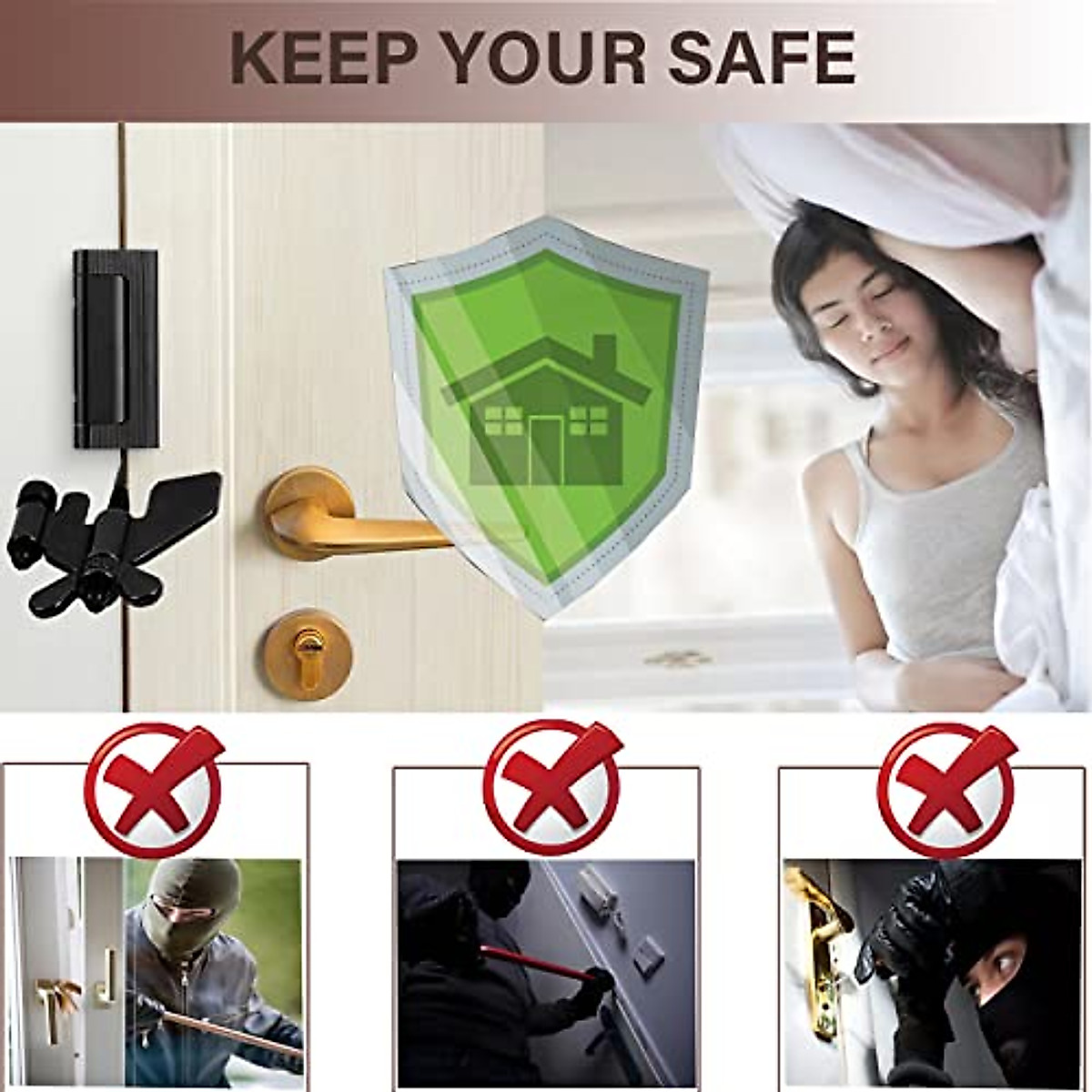 Upgraded Portable Door Lock Safety and Privacy Door Locker for Travel, Home, Dorm, Hotel and Airbnb, Additional Security and Safety, Secure Your Room and Home Doors Against High Impact or Pressure