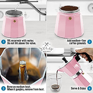 Zulay Kitchen Stovetop Espresso Maker - Moka Pot 6 Espresso Cups - Percolator Coffee Maker for Classic Cuban & Italian Style Espresso - Portable Coffee Maker for Camping & Travel - (Pink)