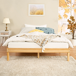 Naomi Home Lucia 14 Inch Solid Wood Platform Bed Full Bed Frame, Pine Wood, No Squeak, Full Size, No Box Spring Needed, Sturdy Bed Frame - Natural