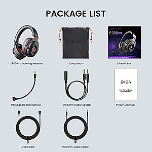 EKSA E900 Pro USB Gaming Headset for PC - Computer Headset with Detachable Noise Cancelling Microphone, 7.1 Surround Sound, 50MM Driver - Wired Headphones for PS4/PS5, Xbox One, Switch, Laptop