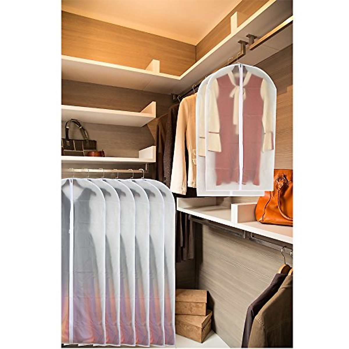 Garment Bag Clear 24'' x 54'' Long Dress Garment Bags White Breathable Full Zipper Dust Cover for Clothes Storage Closet Pack of 6