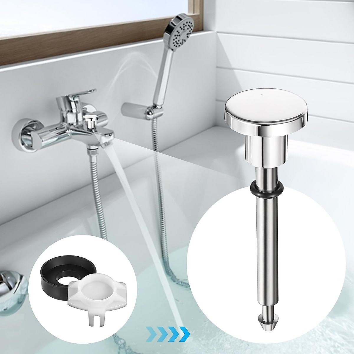 2Set Tub Spout Diverter Repair Kit, Gate Bathroom Shower Bathtub Leaky Tub Faucet Leak Repair Replacement Part, Includes 2 x Diverter Valve Stems, 2 x Cup Seals and 2 x Gates