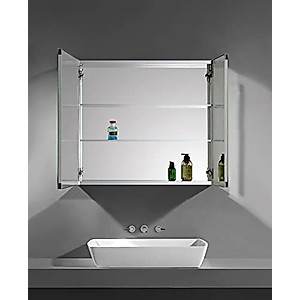 Sunrosa Aluminum Bathroom Medicine Cabinet with Mirror Door, 30"×27.5" Bathroom Mirror Cabinet, Wall-mountable and Recessed-in Mirror Cabinet, 2 Doors Medicine Cabinet Organizer II