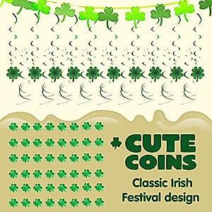JOYIN 27 Pcs St. Patrick's Day Decoration with Irish Saint Patricks Green Shamrock Foil Strings, Hanging Swirls with Garland. St Patricks Ceiling Hanging and Wall Decoration