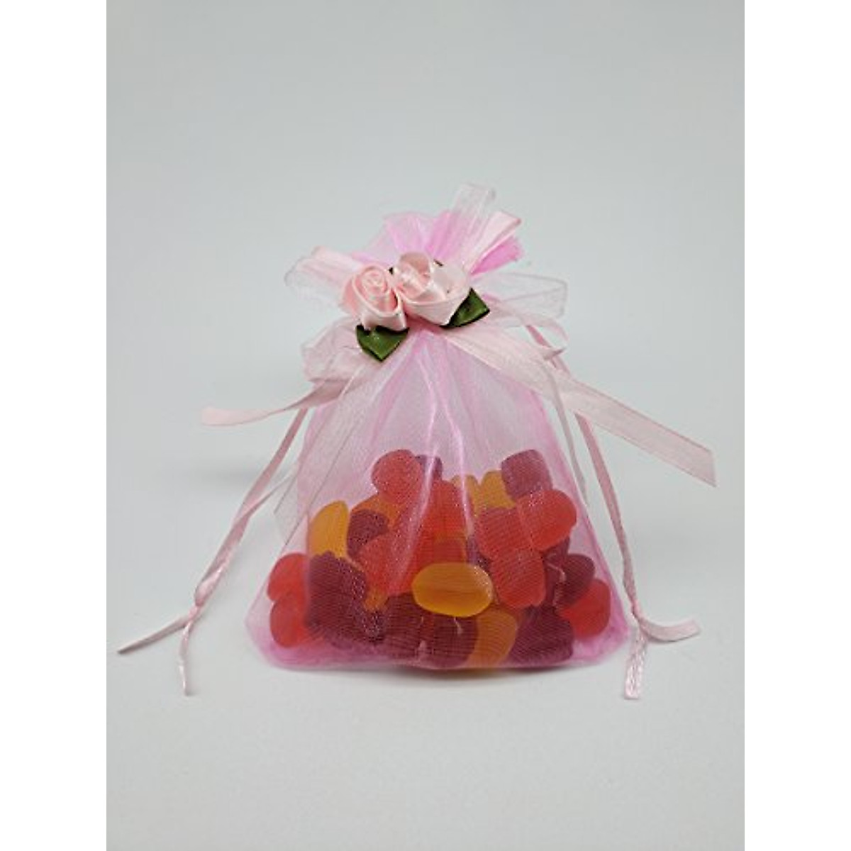 Ankirol 50pcs Sheer Organza Favor Bags for Wedding 3.8x4.8'' Gift Bags Samples Display Drawstring Rose Pouches (Pink)