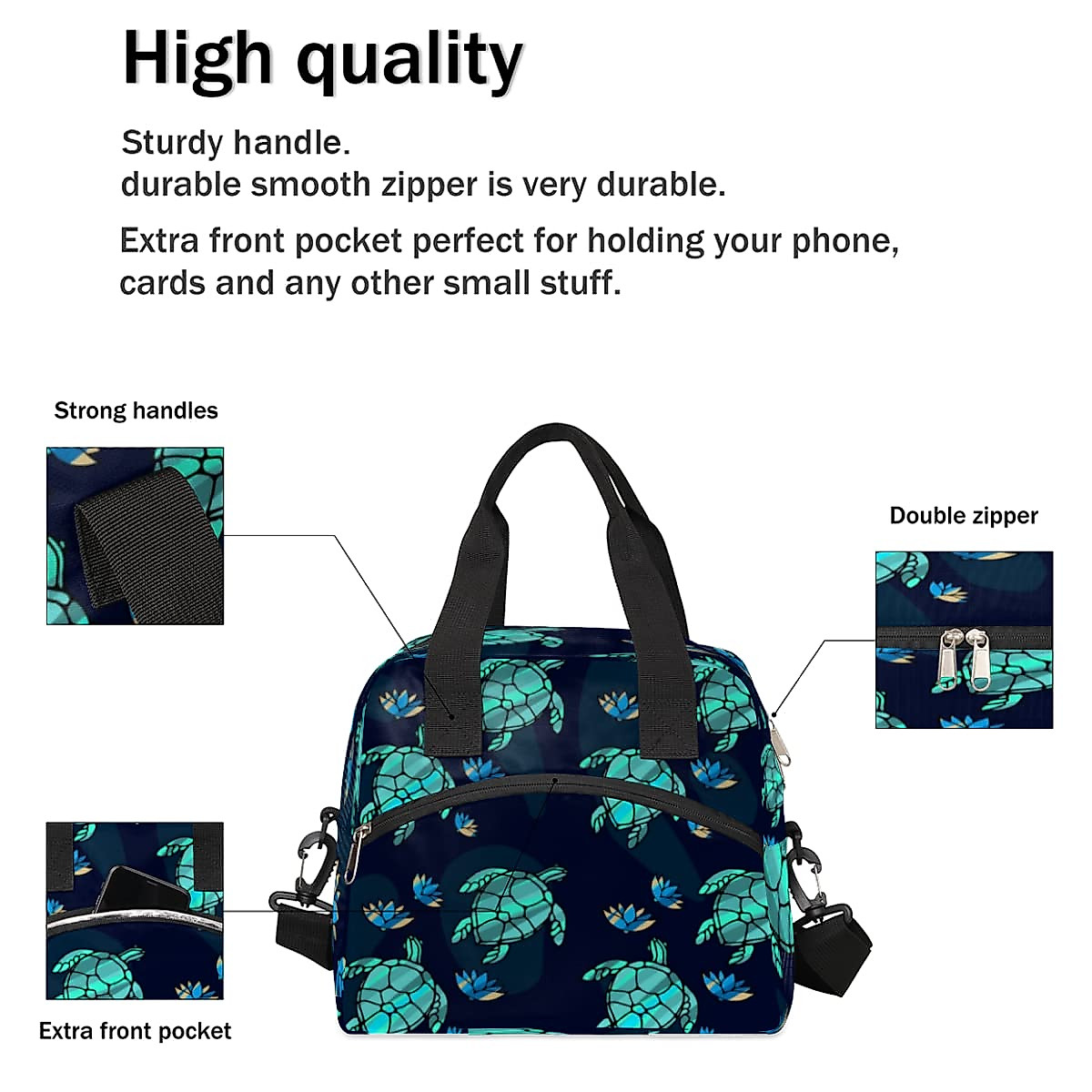 Insulated Lunch Bag for Women Men Teal Turtle Ocean Animal Nautical Floral Lunch Box Reusable Lunch Cooler Bag Large Lunch Tote Bag for Work Picnic Travel School