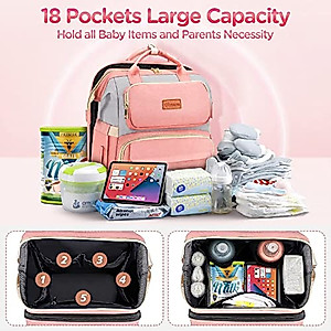 Gimars 5 in 1 Diaper Bag Backpack, Waterproof Diaper Bags for Travel with Insulated Milk Bottle Pocket, Large Capacity and Stroller Straps, Pink