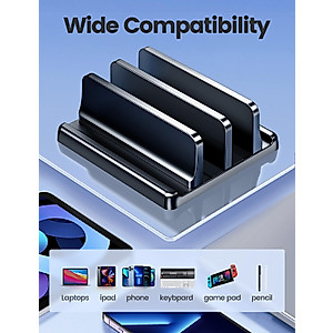 Vaydeer Plastic Dual-Slot Adjustable Vertical Laptop Stand 4 in 1 Design Space-Saving for All MacBook, Chromebook, Surface, Dell, iPad Up to 17.3 Inches - Black