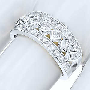 PRSTANI 8mm Wide Solid Sterling Silver Paved Split Shank Round and Princess Cut Genuine Moissanites Bezel Set Ring Wedding Band (8)