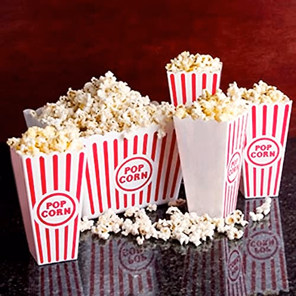 Novelty Place Plastic Red & White Striped Classic Popcorn Containers for Movie Night - 8" Square x 7" Deep (1 Pack)