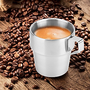 Tomotato Stackable Stainless Steel Coffee Cups, 4 Pcs Stainless Steel Mugs Double Wall Insulated Coffee Mugs Stackable Coffee Mug with Handle and Mug Rack for Home Coffee Shop