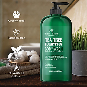 Botanic Hearth Eucalyptus & Tea Tree Body Wash - 16 fl oz - Helps Soothe Skin, Refreshing and Invigorating, Cleansing Shower Gel for Men and Women - Sulfate Free, Paraben Free