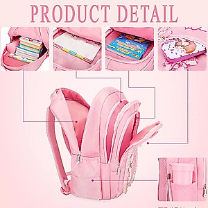 Cat Printed Girls Backpack Kids School Bookbag for Primary Students Pink