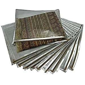 DESI PITAARA Set of 10 Pc Transparent Saree Cover/Saree Bag/Storage Bag/Clothes Cover with Stainless Steel Zip Lock Combo (Silver)(Suitable for Single Saree Pack) (Silver)