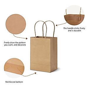 TOWRAP Small Gift Bags Bulk 100Pcs 5.25x3.75x8 Inch with Handles Brown Kraft Paper Bags,Party Bags, Shopping Bags,Retail Bags,Merchandise Bags,Favor Bags,Business Bags