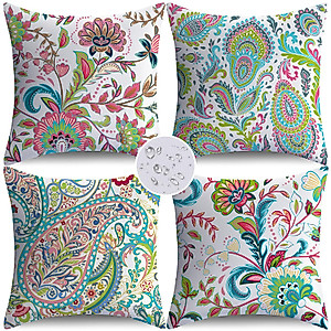 NIGHTWISH Outdoor Pillow Covers 18x18 Set of 4 Waterproof Outdoor Decorative Throw Pillow Covers Paisley Colorful Floral Sofa Couch Cushion Cases for Patio Furniture Garden