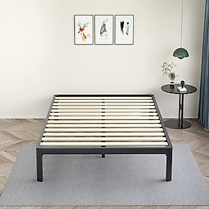 MAF Metal 18 Inch Queen Platform Bed Frame with Anti-Collision Round Legs, Black 3500 Lbs Heavy Duty Bed Frame with Wood Slats, No Box Spring Needed, Easy Assembly
