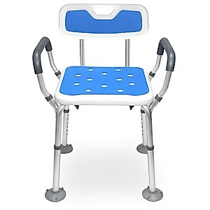 Shower Chair with Arms Heavy Duty Bath Chair with Back Inside Shower Transfer Bath Seat Padded Bench Portable Lift Height Adjustable Legs for Bathtub Non-Slip feet