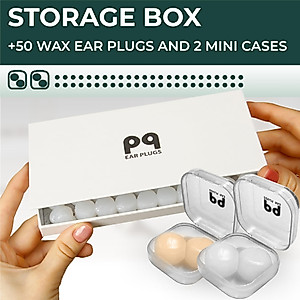 PQ Wax Ear Plugs for Sleeping, Swimming - 50 Noise Cancelling Silicone Gel Wax Earplugs, Ear Protection for Sleep and Swim, Soft Wax Pillows with Sound Blocking Level 32Db, (50 Pillows), Color: White