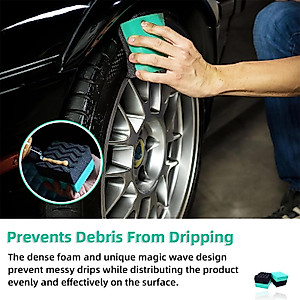 Kewucn Large Tire Dressing Applicator Pad, 2 Pack Wavy Contour Tire Polish Sponge for Tire Shine Car Wax Compound and Polish, Reusable Sponge Cleaning Supplies, Car Accessories