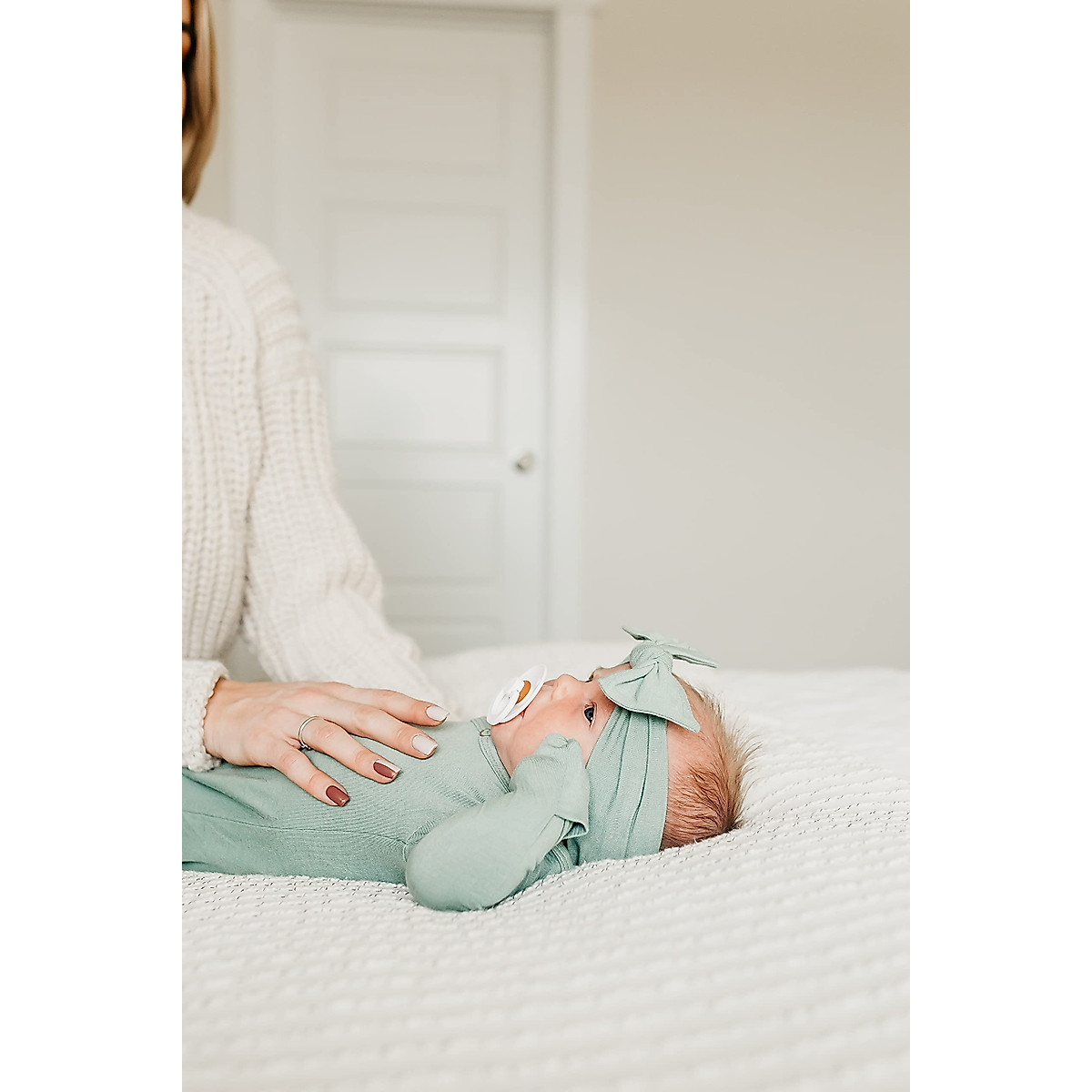 Copper Pearl Baby Gown - Knotted Newborn Sleepers for Baby Boy and Girl, Soft Stretchy Long Sleeve Infant Gowns with Bottom Tie and Hand Mittens, Perfect Hospital Coming Home Outfit (Briar)