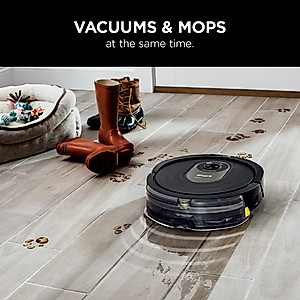Shark AV2001WD AI VACMOP 2-in-1 Robot Vacuum and Mop with Self-Cleaning Brushroll, LIDAR Navigation, Home Mapping,Compatible with Alexa, Wi-Fi, Black/Brass + White Towel + LCD Screen Cleaner