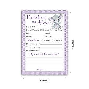 PURPLE ELEPHANT Prediction and Advice Cards - Pack of 25 - Girl Boy Baby Shower Games, New Parents, Mom & Dad to be, Mommy & Daddy Message, Couples Coed Shower Activity Keepsake Book G503-PDAV