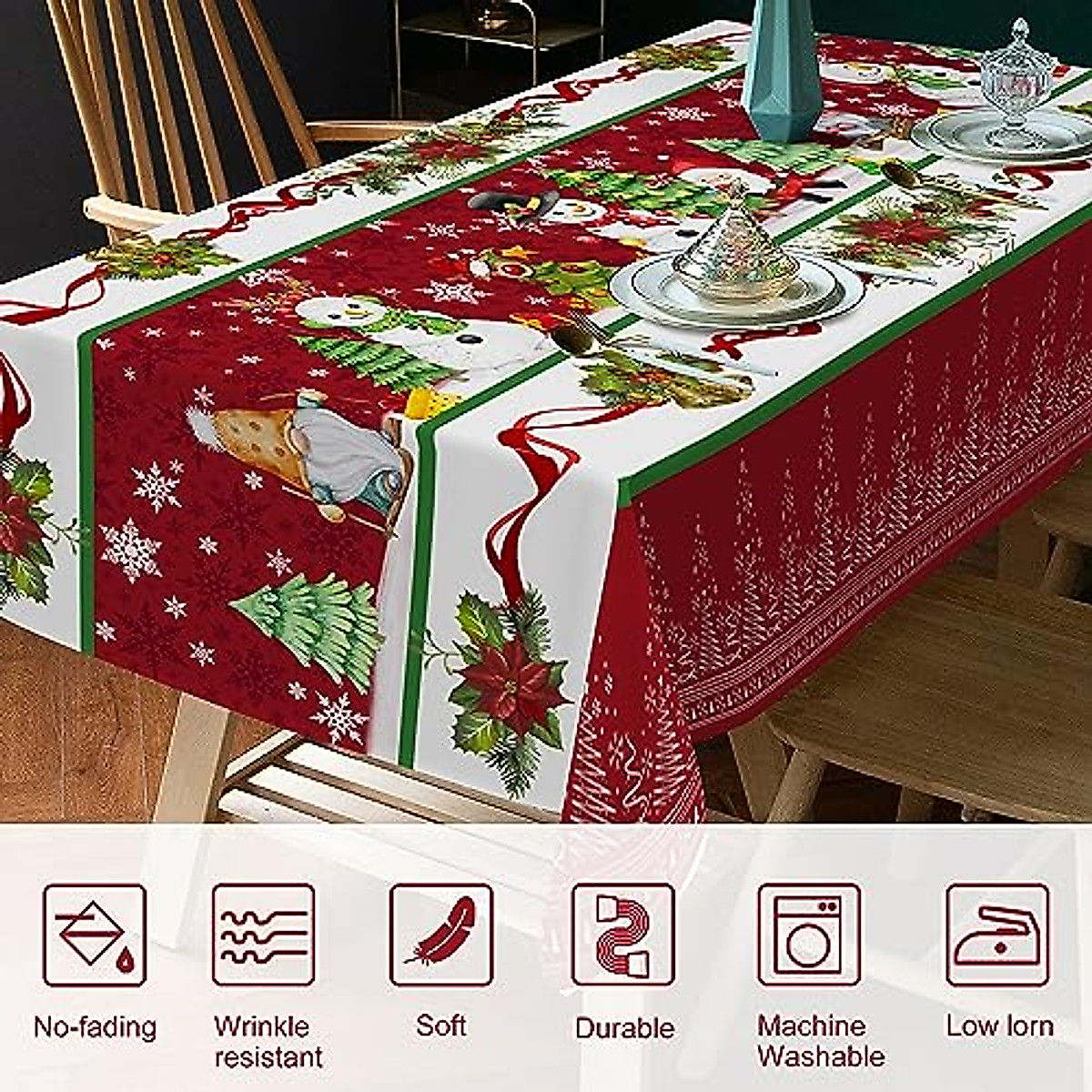 Round Christmas Tablecloth, Christmas Poinsettia Table Cloth Round 70 Inch, Christmas Tree Snowman Table Cloths with Gnomes Santa Claus Circle Table Cover Holiday Decor Gifts for Dining Room Indoor