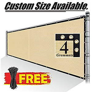 Royal Shade 3' x 10' Beige Fence Privacy Screen Windscreen Cover Netting Mesh Fabric Cloth - Cable Zip Ties Included - WE Make Custom Size