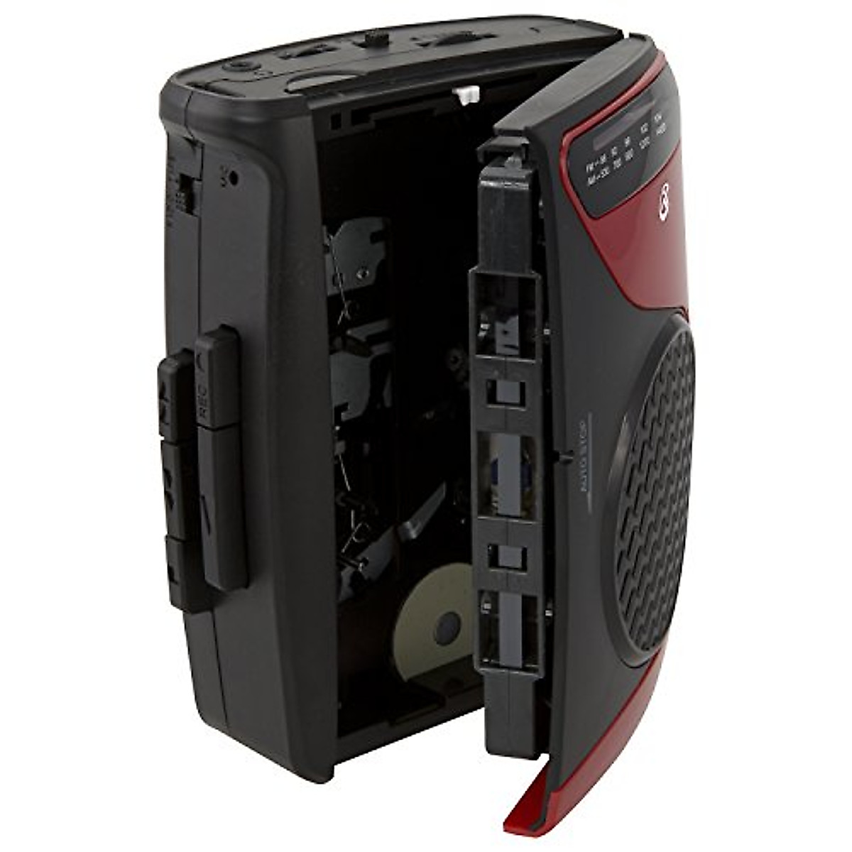 GPX Portable Cassette Player, 3.54 x 1.57 x 4.72 Inches, Requires 2 AA Batteries - Not Included, Red/Black (CAS337B) Black/Red