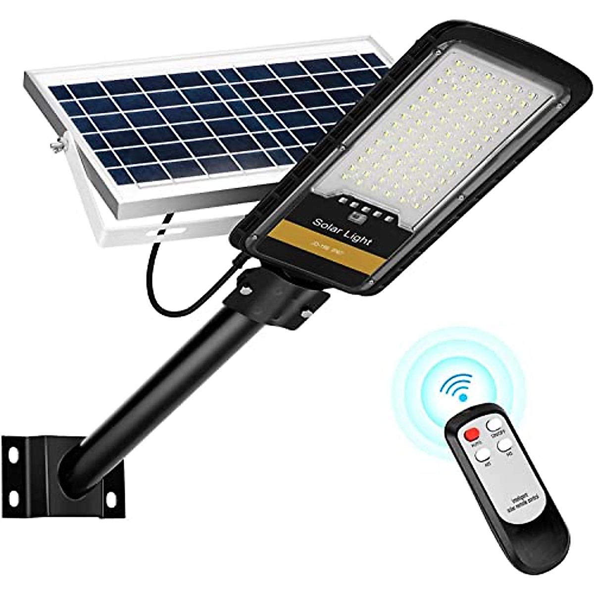 Juyace 80W Solar Street Lights Outdoor 84 LEDs 1600LM 6500K Auto/Manual Dusk to Dawn Solar Lights Outdoor Waterproof IP67, for Yard Garden Street, etc.