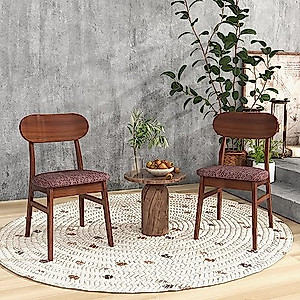 Giantex Wooden Dining Chairs Set of 2 Walnut, Farmhouse Kitchen Chairs with Padded Seat, Rubber Wood Frame, Armless Mid-Century Dining Room Chair with Curved Back, Walnut