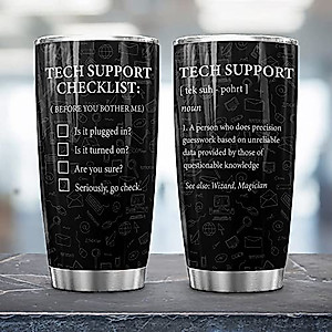 HZIZI 20oz Tech Support Tumbler With Lid Funny Tech Support Checklist IT Helpdesk Hotline Information Technology - Tech Support Gifts for Men Technical Support Computer Engineer Funny Coffee Mug
